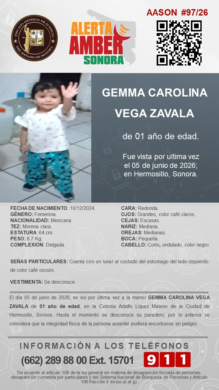 Alerta Amber en Sonora: desaparece menor de apenas un año de edad en ...
